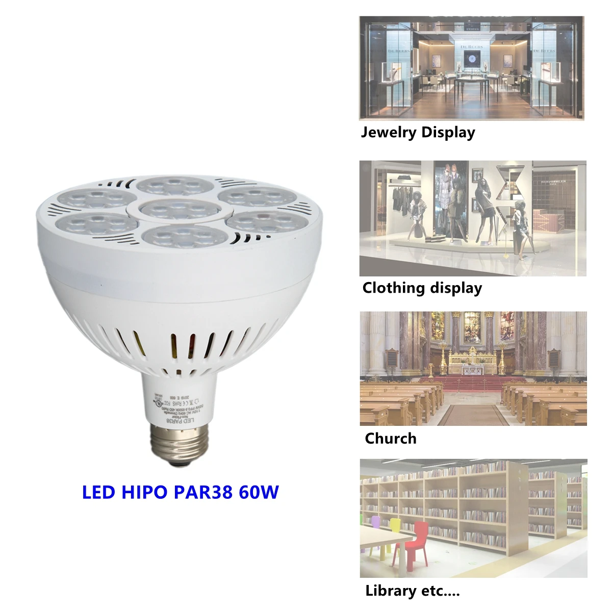 55W PAR38 and 35W PAR30 LED Bulbs With 3 Wire Track Holder for Jewelry ...