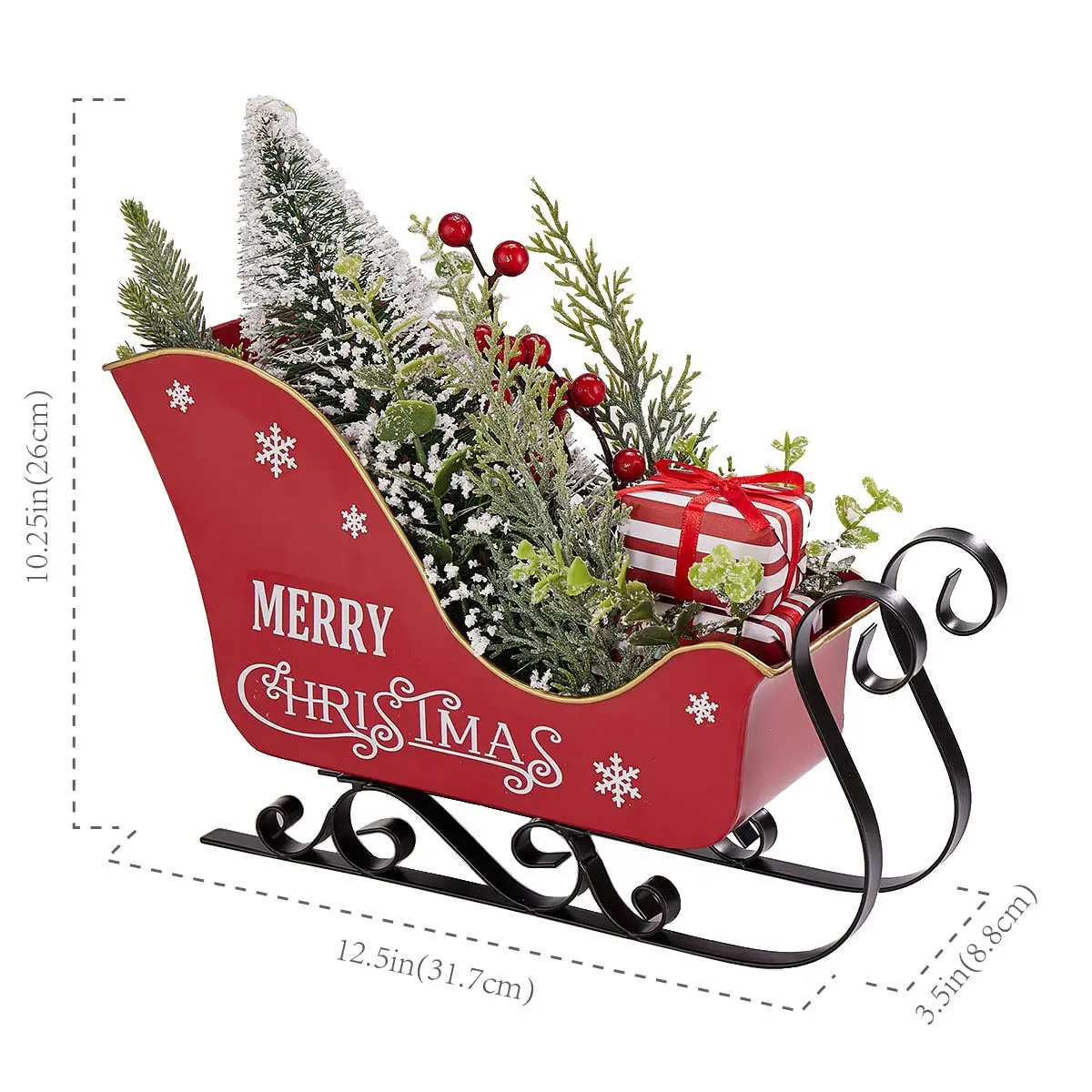 Stunning Christmas Sleigh Metal Sleigh 12.5" Decor