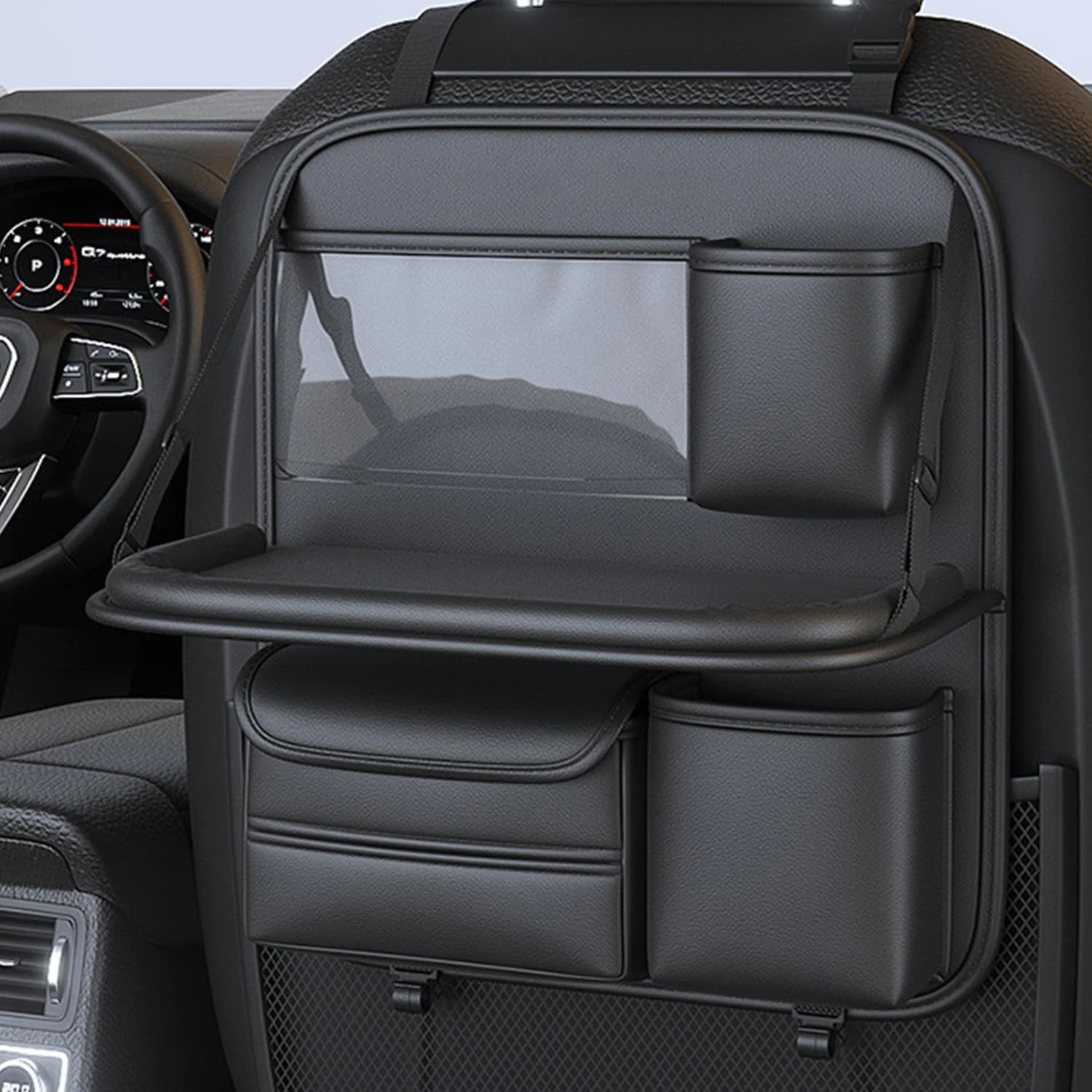 Custom Back Seat Car Organizer with Tray - Waterproof Leather