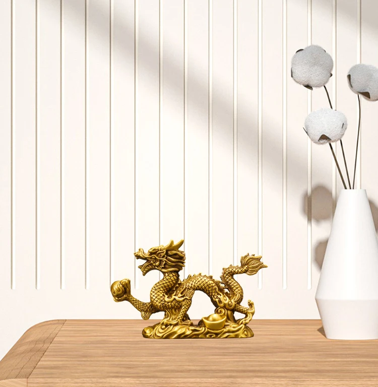 Fengshui Ornaments Handicraft Golden Dragon Copper