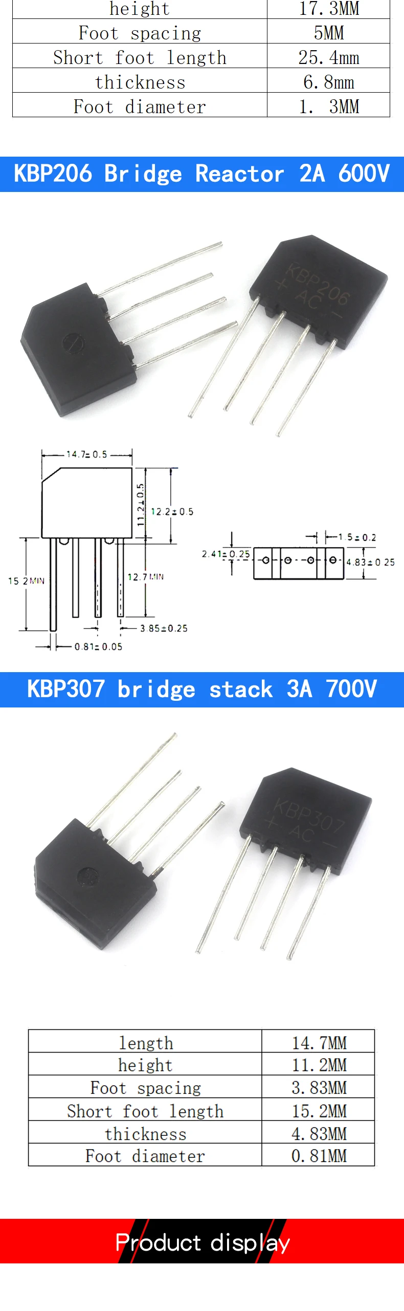 Kbp210 High Voltage Power Bridge Rectifier Ac-dc 1000v 2a Diode Bridge Rectifier Full Wave ...