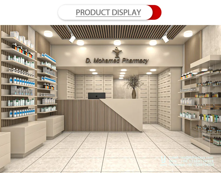 Pharmacy Drawer Counter Design Wall Mounted Medical Store Plywood ...