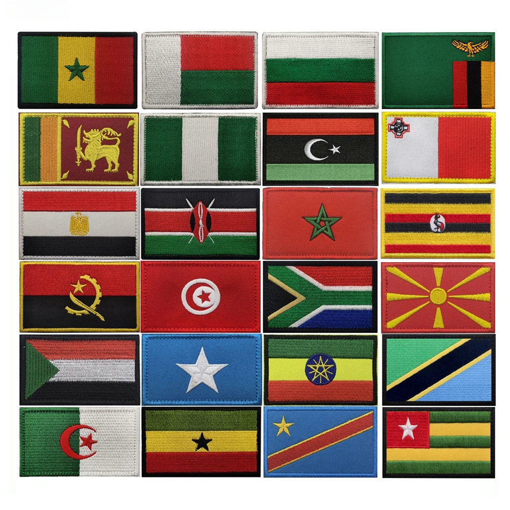 African Countries Flags Embroidery Patches with Hook Loop