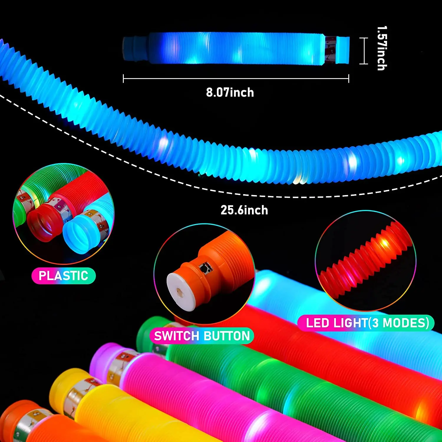 Pt Pretty Colorful Wholesale Led Light Up Toys Pop Tubes Sensory Fidget ...