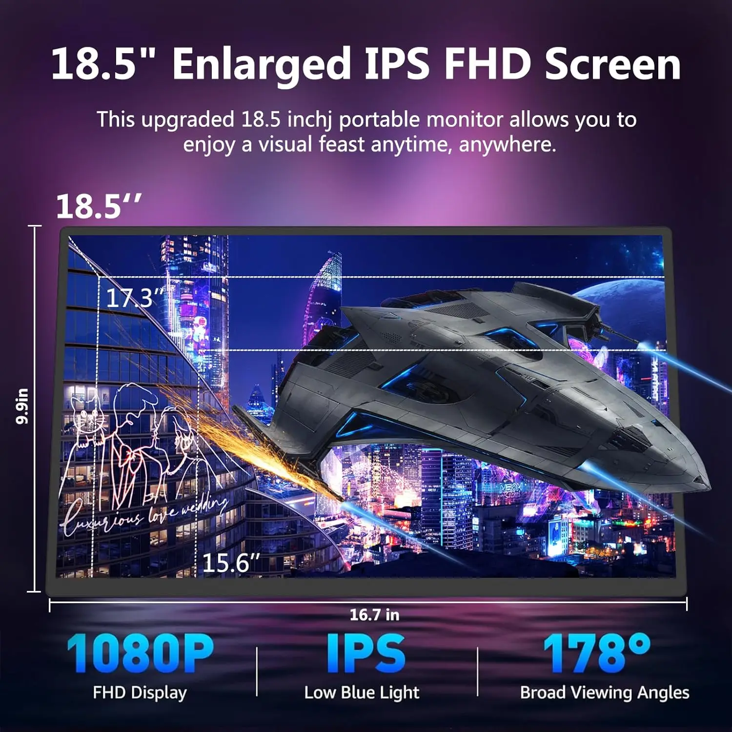 Yubwvo Portable Monitor 18.5 Inch FHD 1080P IPS HDR USB C Portable ...