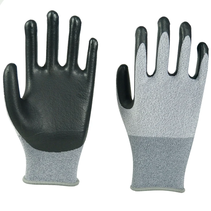 15 Gauge Breathable Nylon Spandex Dipped Black Foam Nitrile Gloves Labor Knitted Gloves Nitrile ...