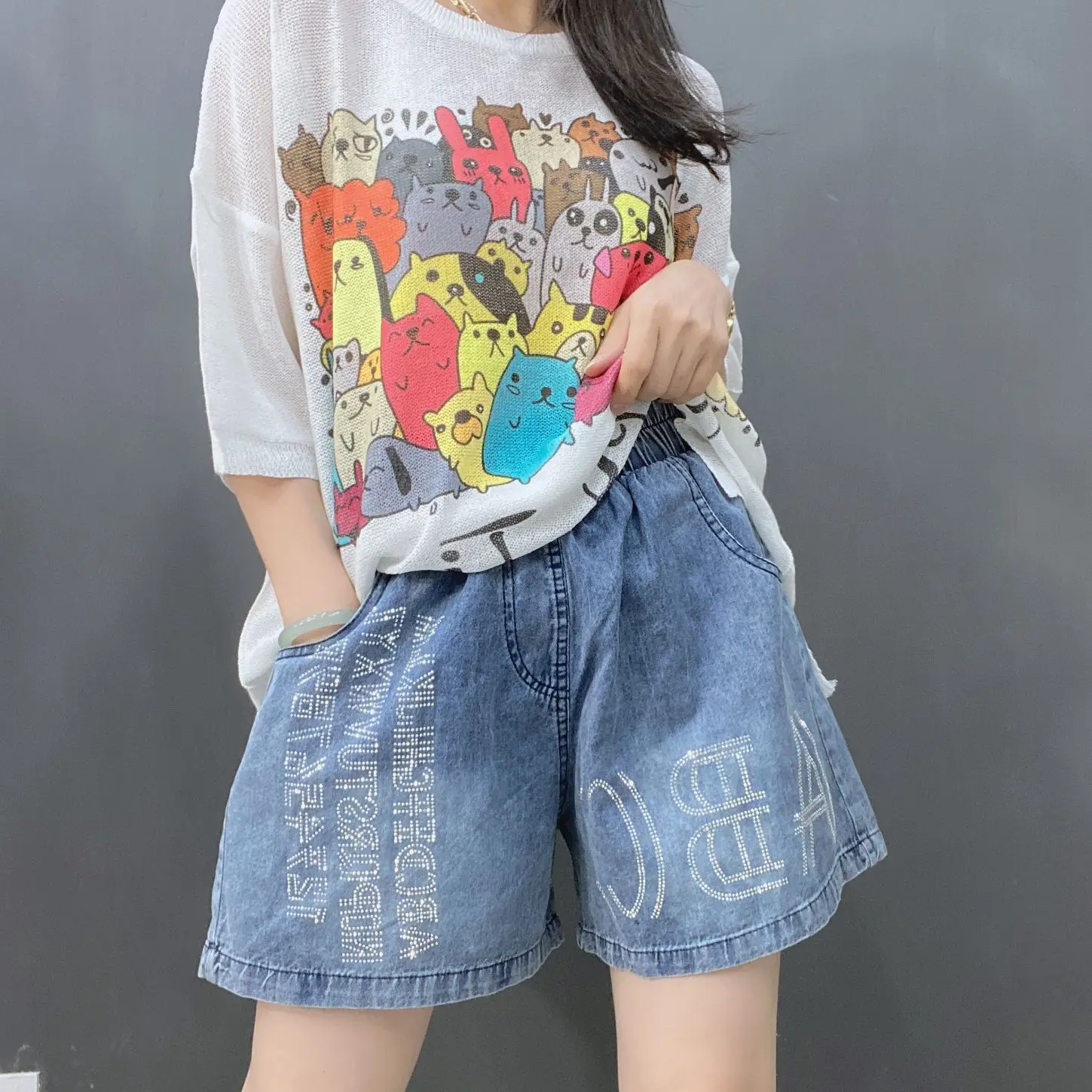 Summer New Fashion Oversized Hot Diamond Denim Shorts Jean Shorts Denim ...