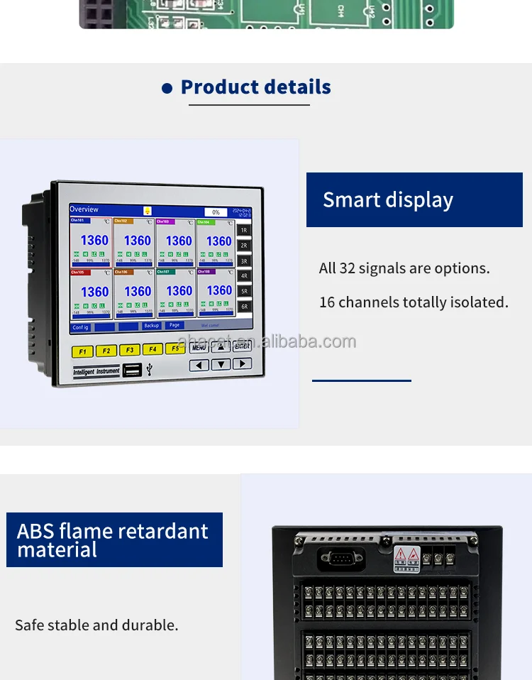 Smart Data Logger 1-16 Multi Channels Paperless Recorder RS485 4-20mA Temperature Pressure ...