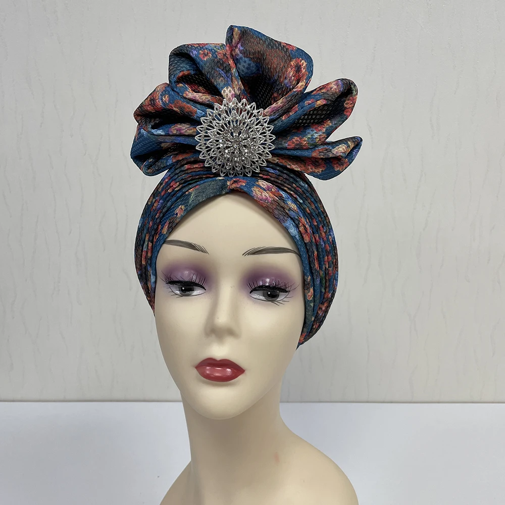2022 Fashion Printed Mesh Turban Ladies Women Muslim Head Turban Hat ...