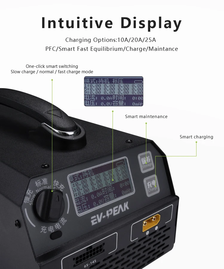 Factory EV-Peak U1+ 1200W 6S-14S 100-240V Lipo LV Smart Battery Charger with LCD Display Screen ...