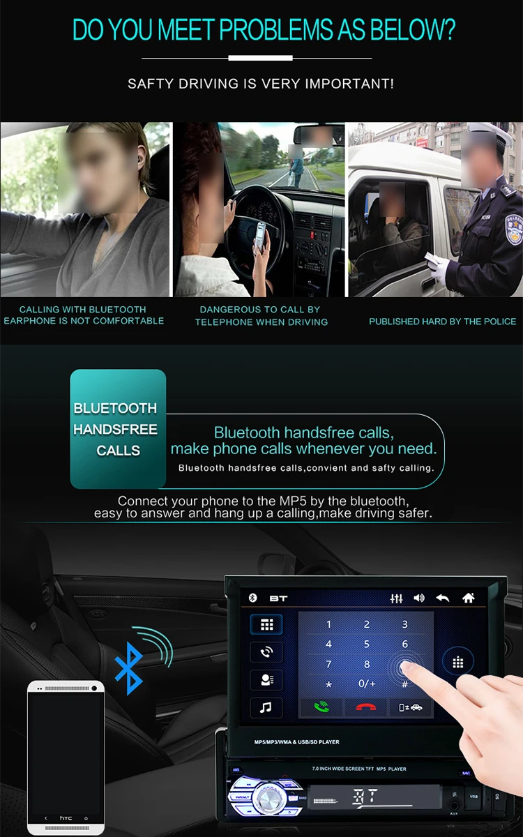 Wholesale Universal 7inch Mirror Link Mp5 Player Blue Tooth Gps Car Stereo Retractable 1 Din Car ...