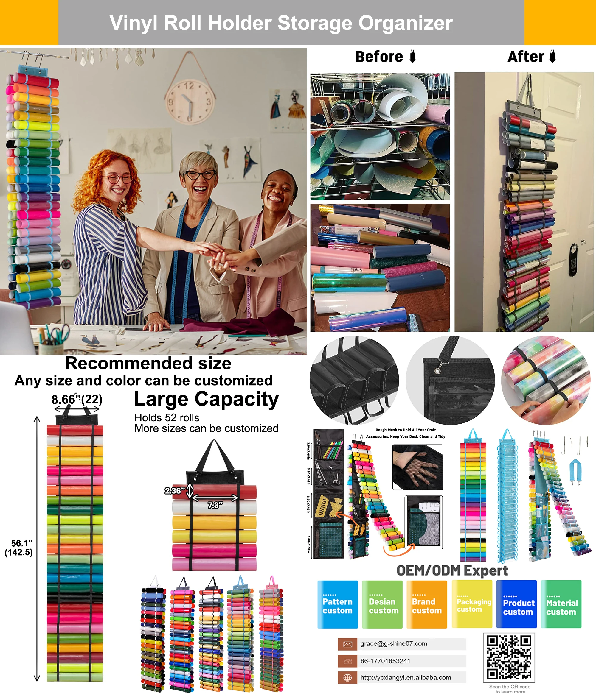 Wall Mount Vinyl Roll Storage Rack Craft Collapsible Vinyl Organizer Wrap Organizer With 24