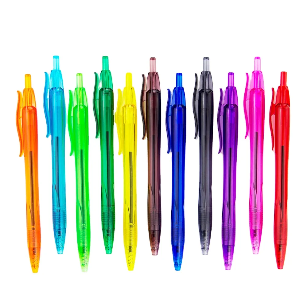 Color transparent barrel plastic ballpoint pen click pen custom logo ...