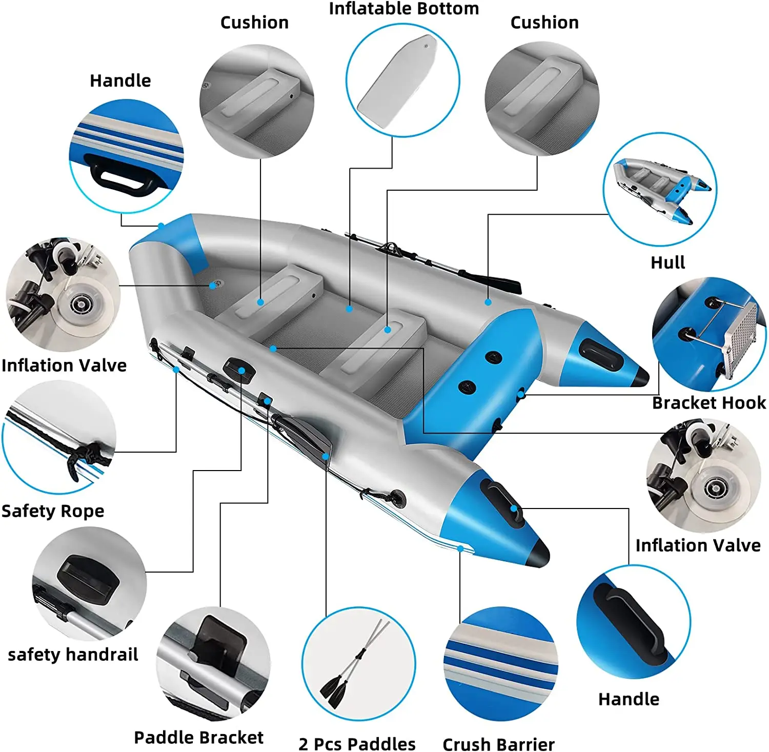 2 Person Inflatable Fishing Kayak Raft Sports Zodiac Boat for Calm ...