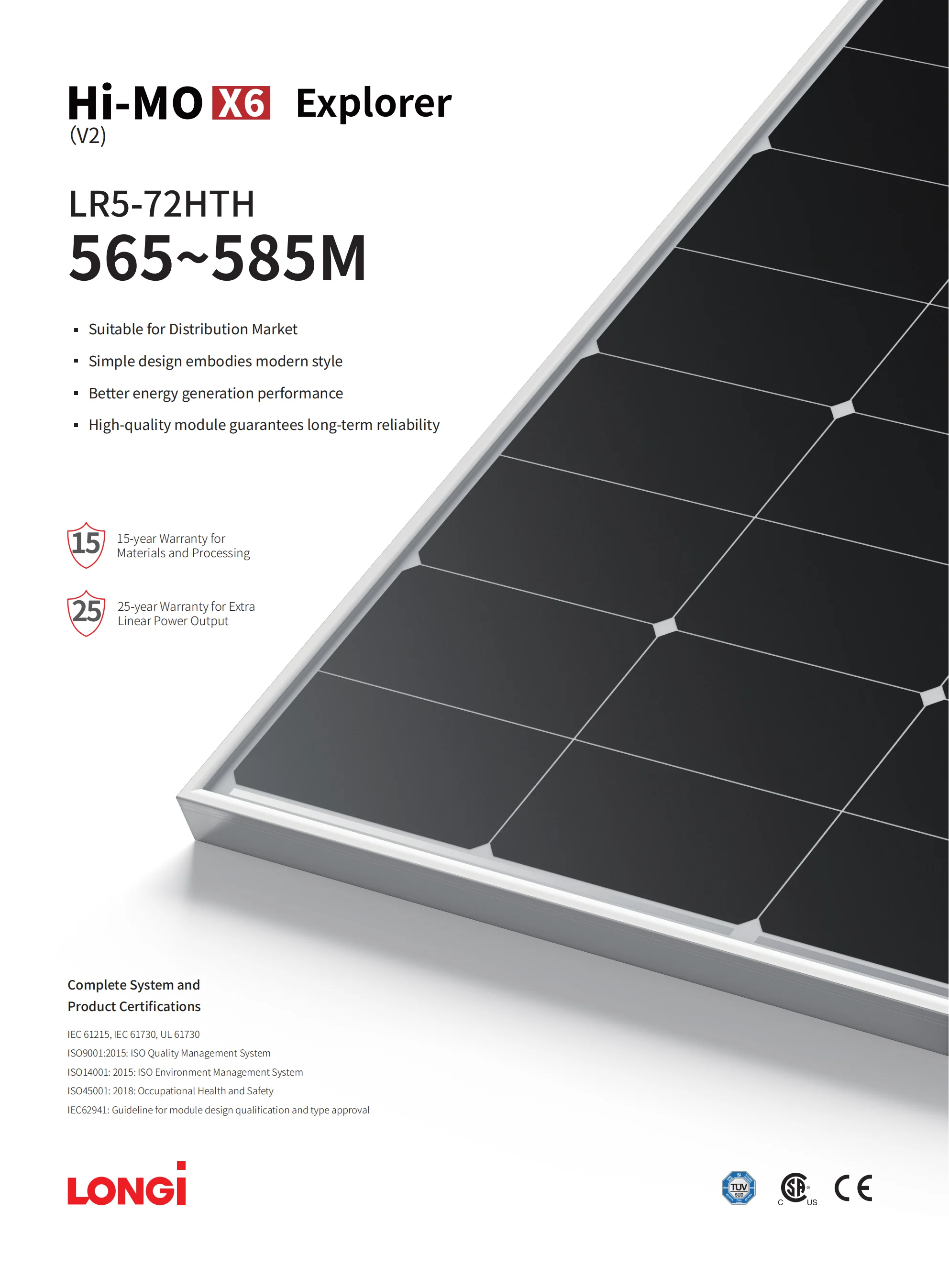 Longi Hi-mo 6 Explorer Lr5-72hth 565-585m Pv Mono Solar Modules 560w 565w 570w 575w 580w 585w ...