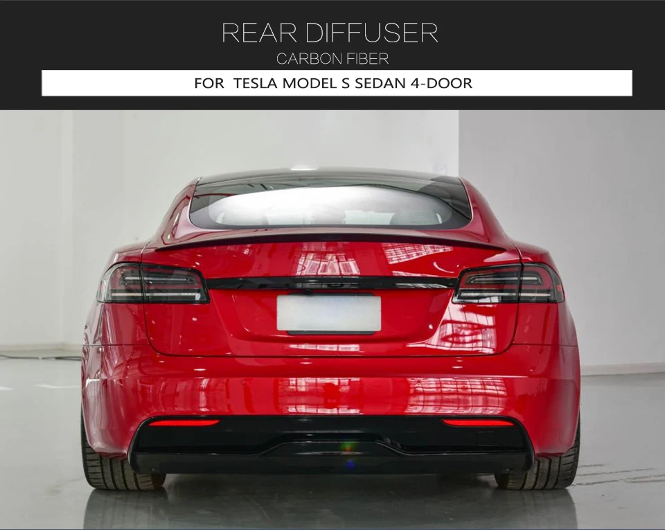 JC Sportline Carbon Fiber Rear Diffuser for Tesla Model S Plaid 2021 ...
