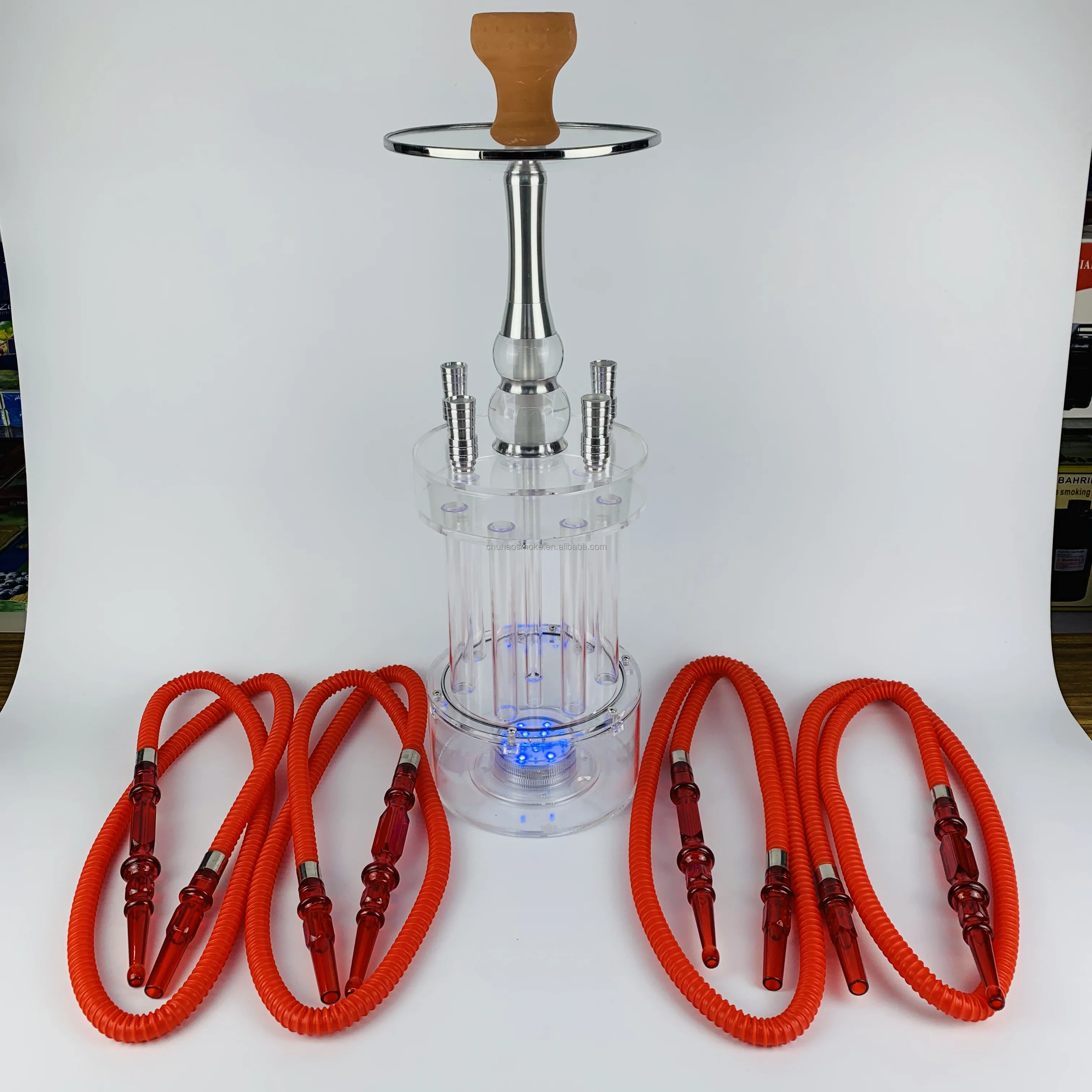 4 Hose Led Light New Electric Acrylic Tall Shisha Hookah Set Creative ...