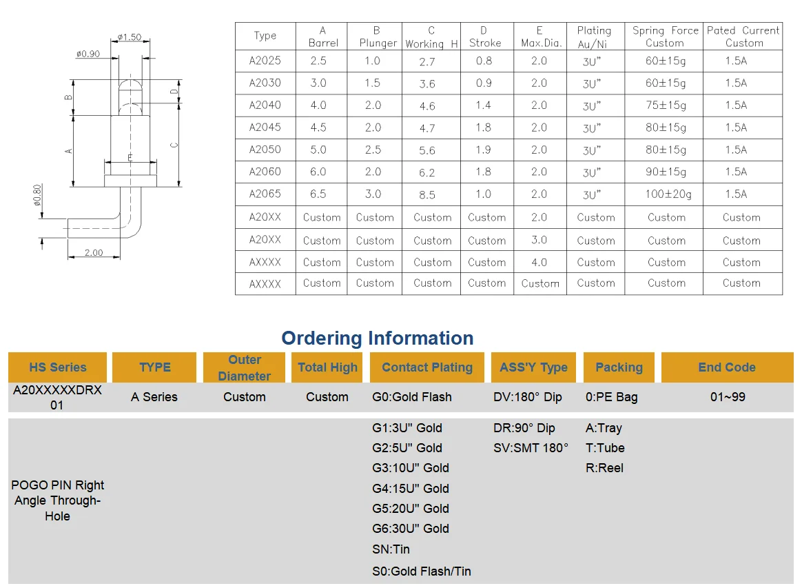 Angled Through-hole Type Spring-loaded Pins Contacts Precision Machined ...