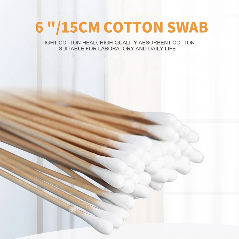 100pcs Q Tip Lint Free - Bamboo Handle 6 Inches Cotton Stick