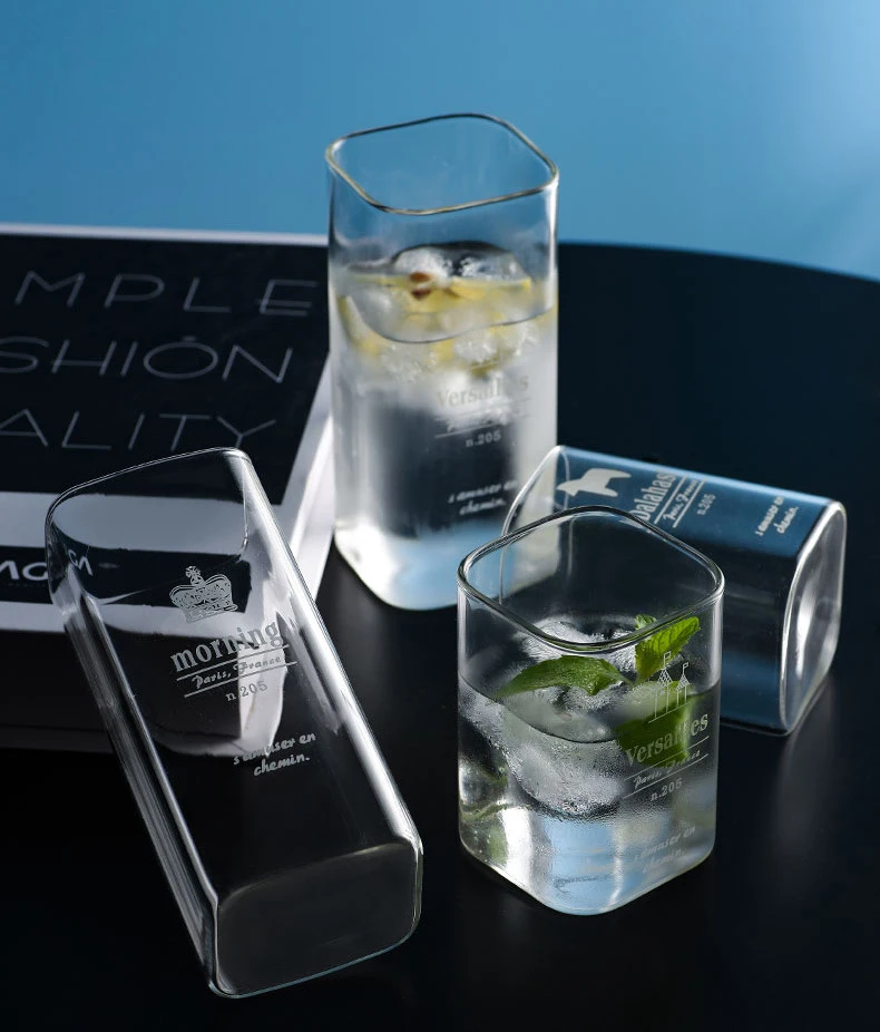 Aeofa Handleless Straight-sided Square Clear Glass Mug Breakfast Milk ...