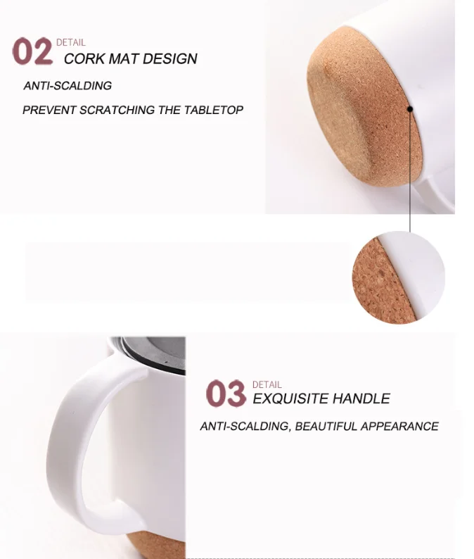 Custom Cork Mug Logo 15oz Matte Black Cork Base Coffee Mug With Lid ...