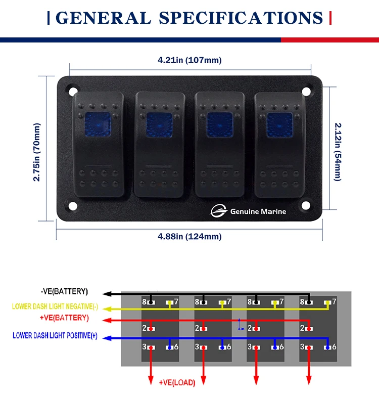 Genuine Marine 4 Gang Rocker Switch Panel - Buy 4 Switch Panel Ip67 ...