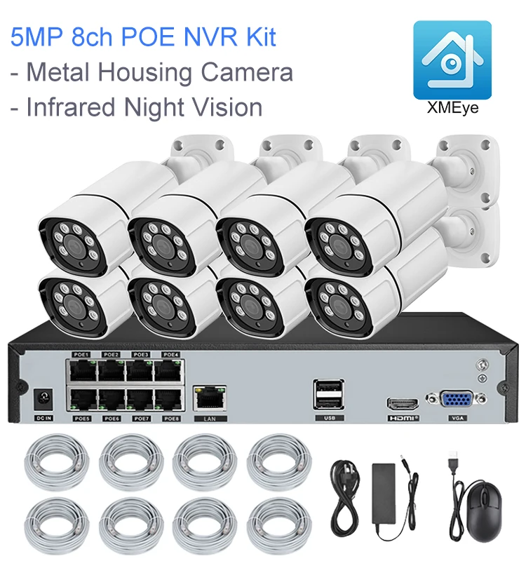 5mp 8ch Poe Nvr Kit Security Ip Camera Surveillance System 4 8 Channel ...
