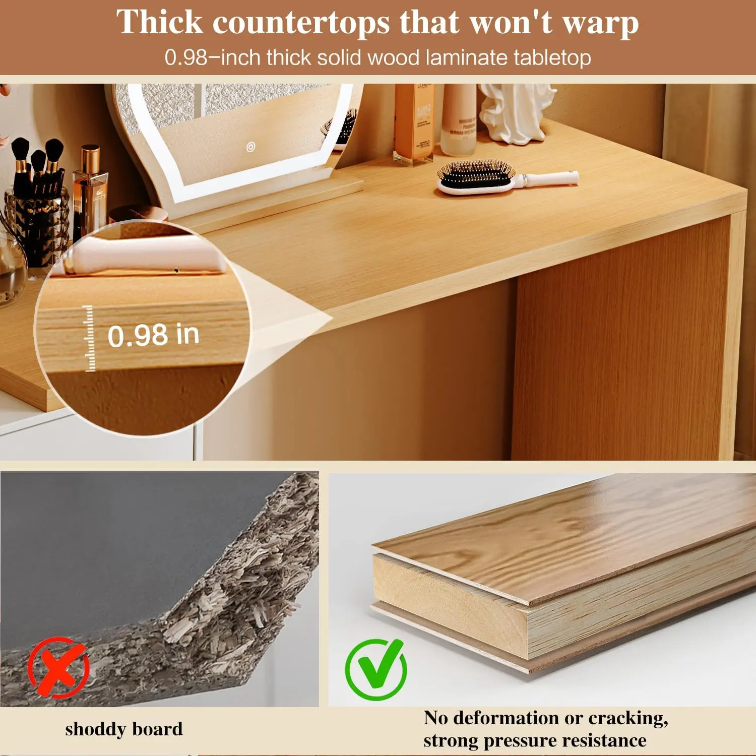 Modern Corner Makeup Vanity Table,with LED Mirror and Drawers,with ...