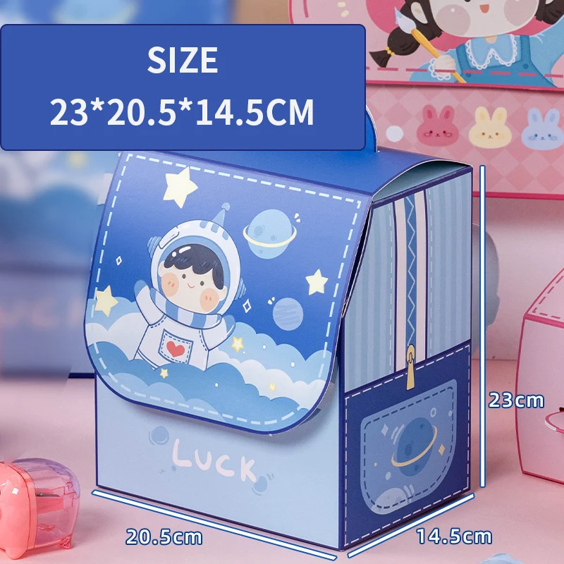 In Stock Blue Pink Schoolbag Shape Cartoon Printed Paper Birthday Kids ...