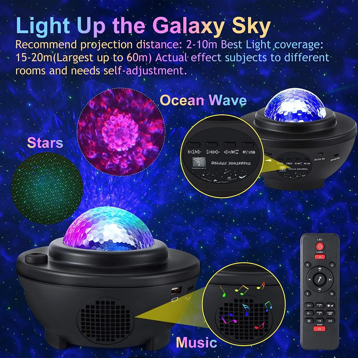 Helius Smart Home Indoor Remote Control Bluetooth Speaker Led Rgb Starry Sky Music Star ...
