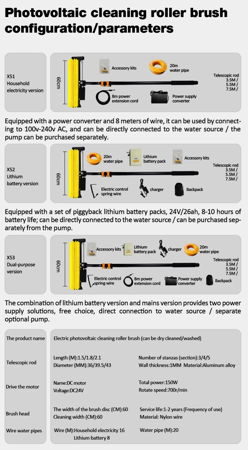 Photovoltaic Cleaning Solar Panel Robot 7.5m Cleaning Robot Solar Panel ...