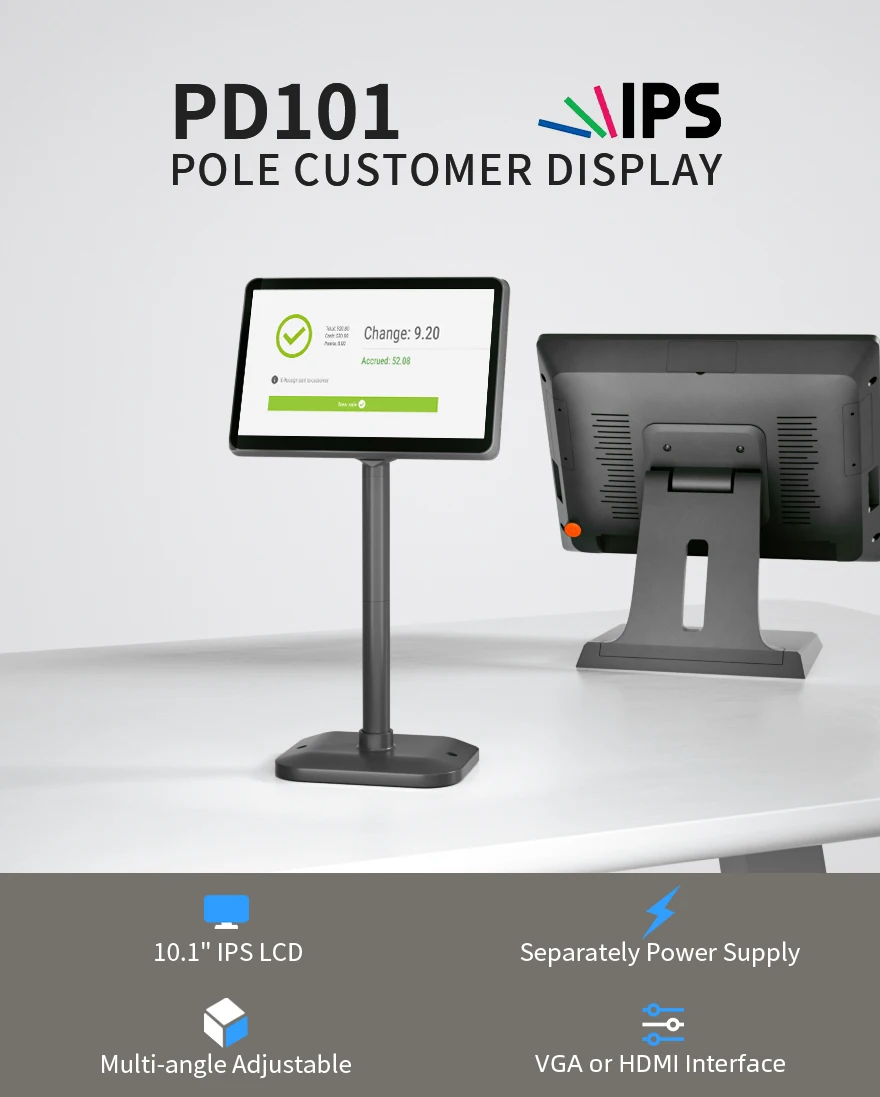 PD101 Pole Customer Display - 10.1-Inch High Brightness IPS LCD