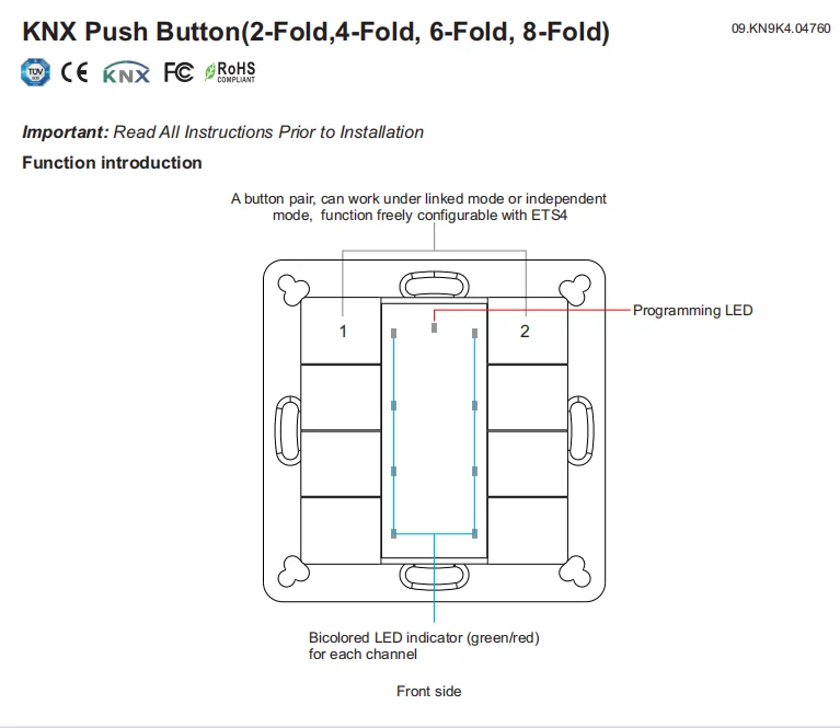 Sunricher Knx Smart Push Button Switch - 4/6/8 Folds