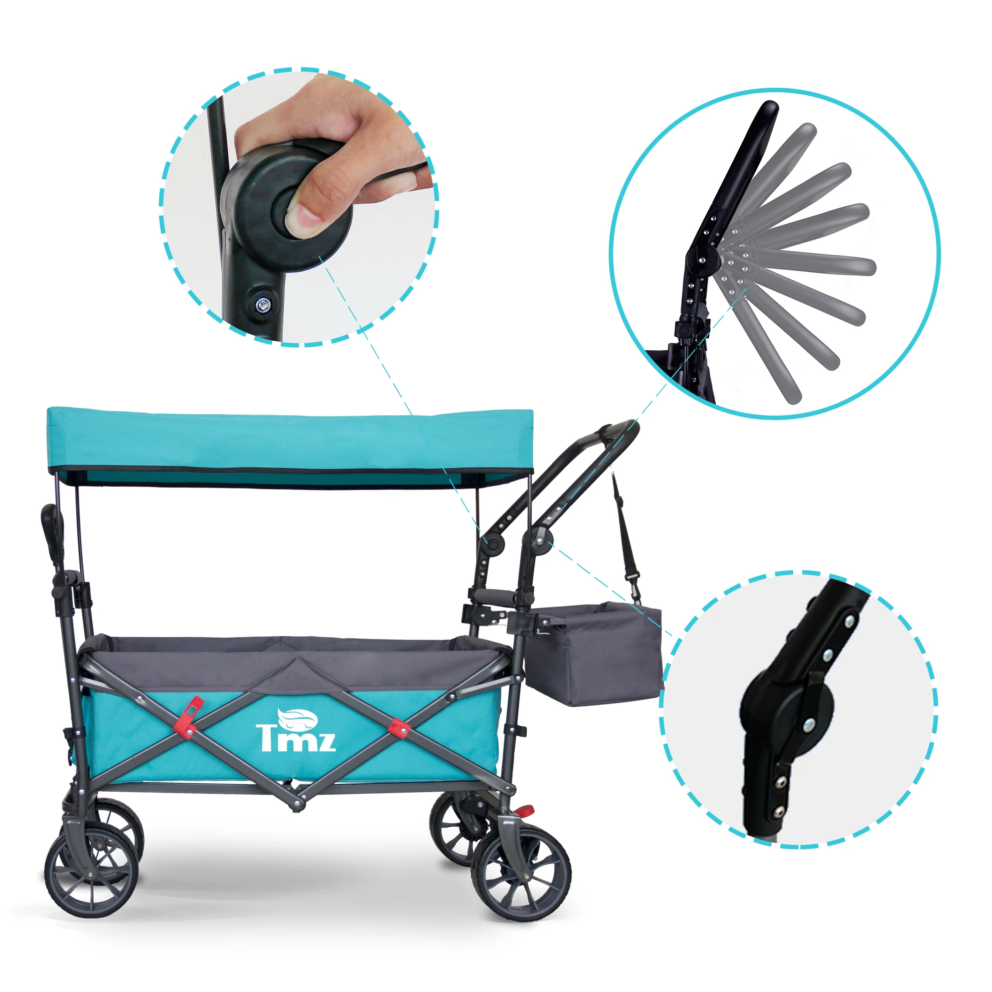 Foldable Wagon Beach Utility Cart Trolley with Seat Belts, Rubber ...