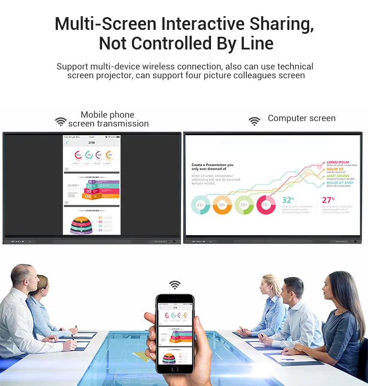 55 65 75 86 98 Inch Smart Education Whiteboard Lcd Display Ir ...