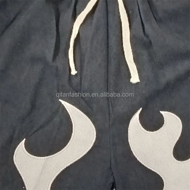 Custom Fire Embroidery Patch Design Two Tone Corduroy Shorts for Men ...