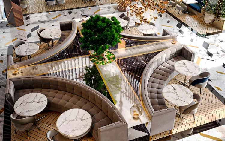 Luxury Style Restaurant Modular Dining Sofa Hard Round Shaped Fabric ...