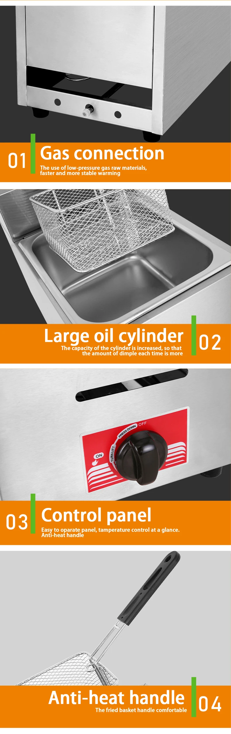 12L Double Cylinders Gas Fryer Machine Stainless Steel Temperature ...