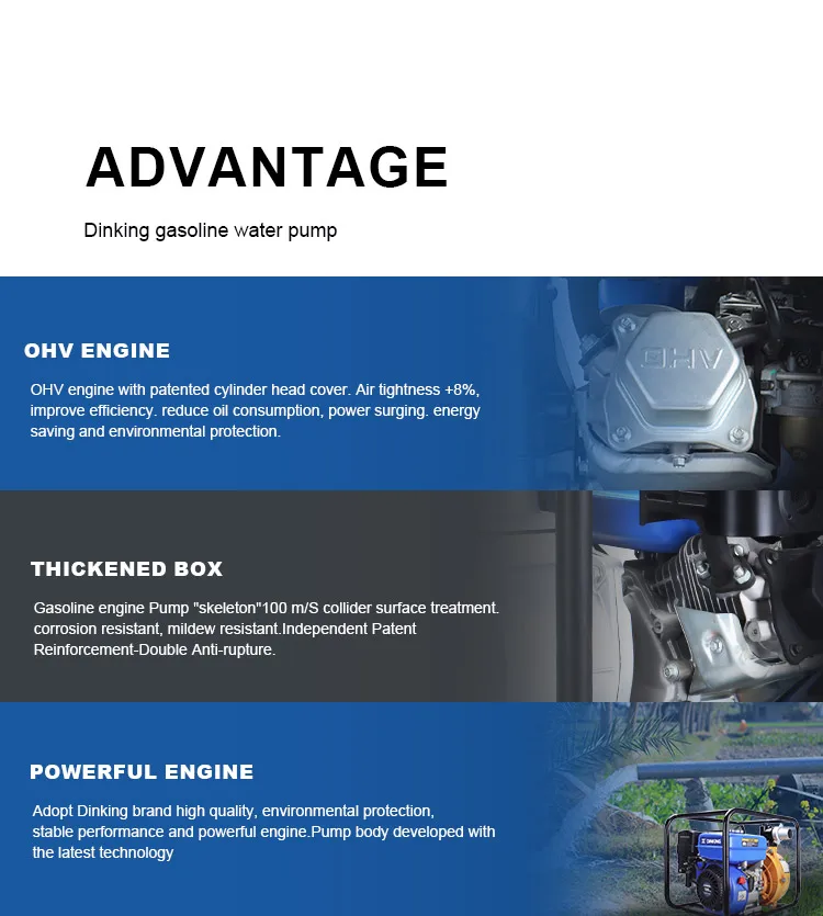 Dinking 5.2Hp 3Inch Powerful Pump Durable Gasoline Engine Water Pump ...