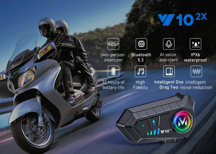 Y10 2X Motorcycle Intercom - Long Lasting Battery Life