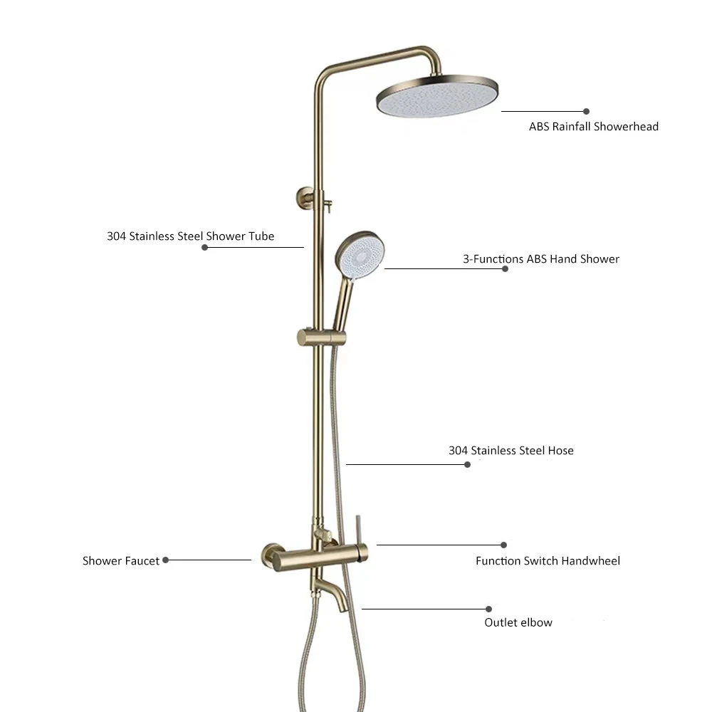 Wire Drawing Gold Sus 304 Stainless Steel Wall-mount Shower Faucet Sets 3-function Bathroom ...