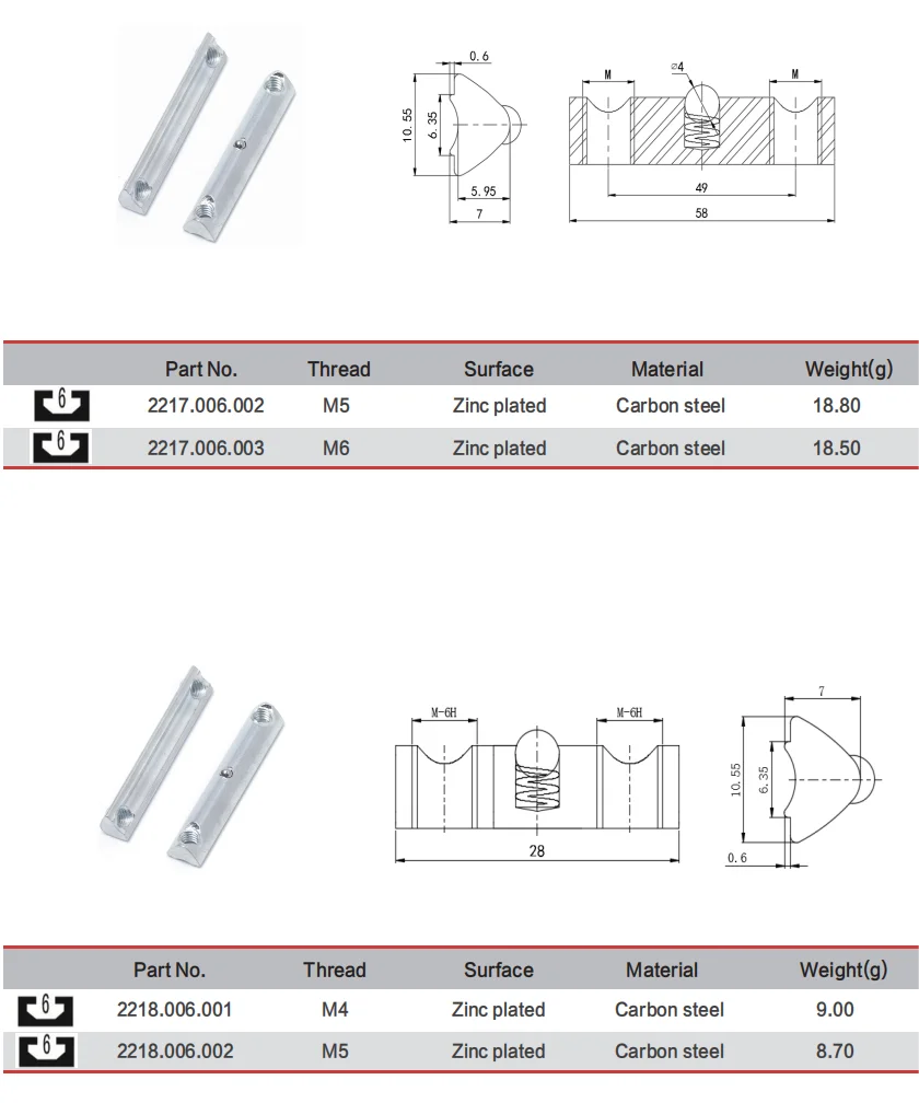 Wholesale I-type 20x20 Aluminum Profile 5mm Slot M3 M4 T-nut with Spring Loaded Ball| Alibaba.com