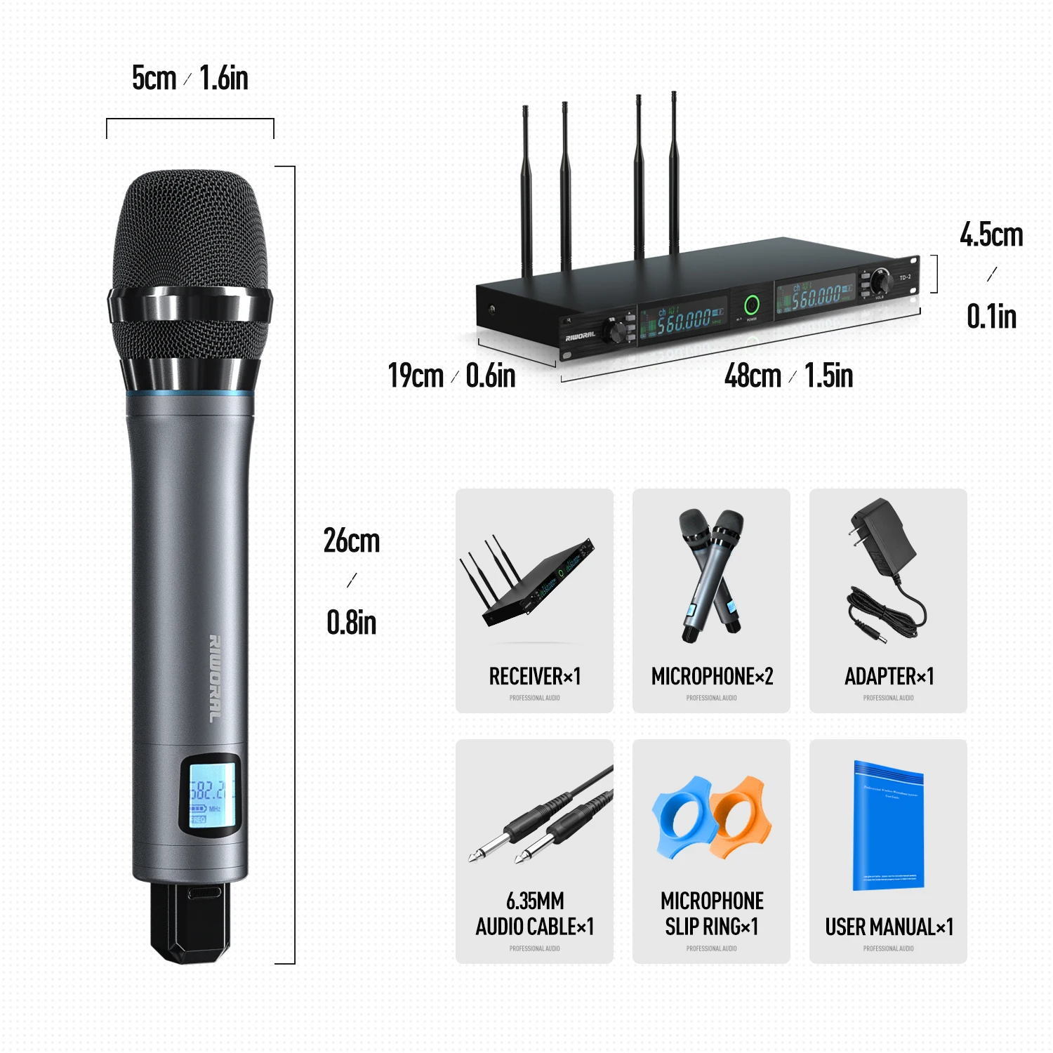 TD2 Riworal Portable UHF True Diversity Wireless Microphone System for ...