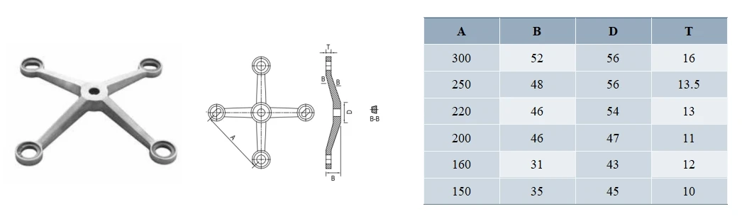 304/316 Stainless Steel Glass Spider Fittings, 200mm C/C for Curtain ...