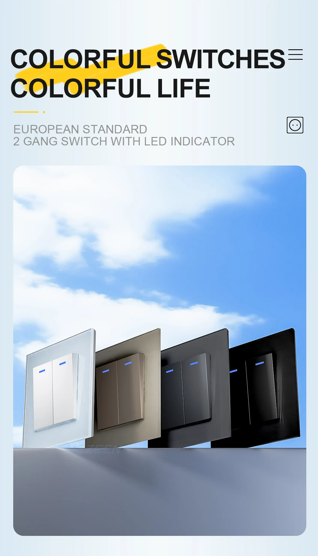 European Electric Glass Panel Wall Switch With Led Indicator 250v 10a 1 ...