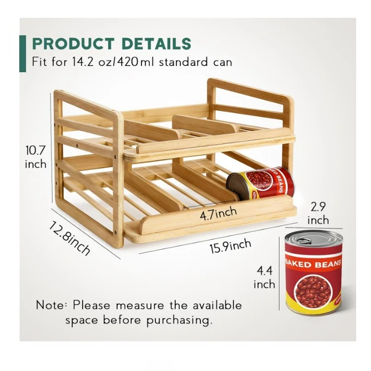Bamboo Stackable Can Organizer Storage Rack Canned Goods Holder ...