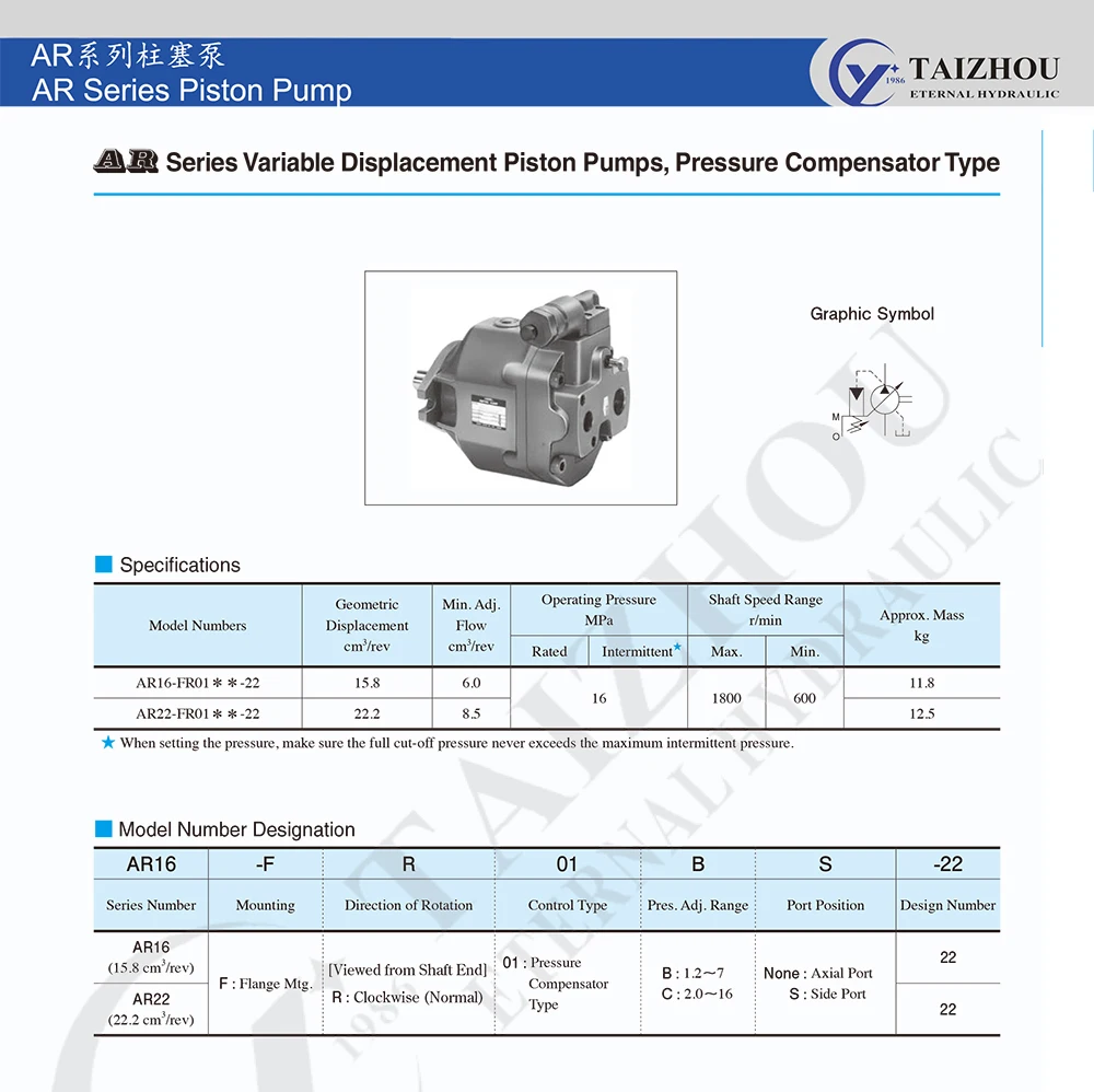Yuken Ar Series Hydraulic Piston Pump,Ar16-fr01c-20 Ar22-fr01c-20 Ar16 ...