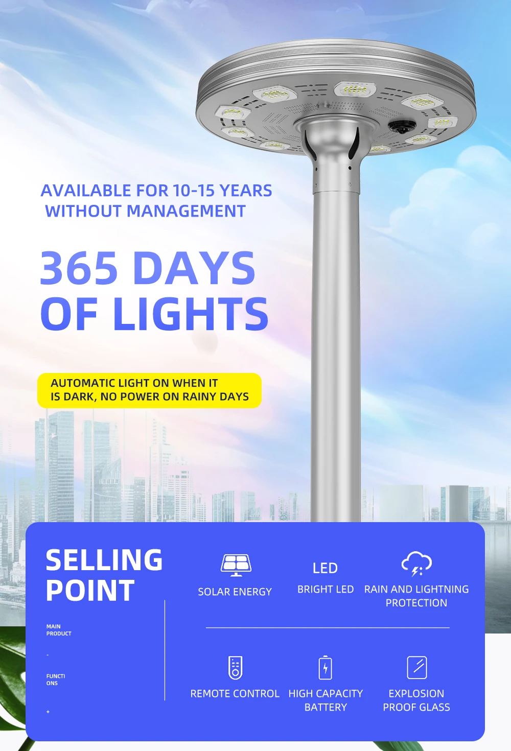 Outdoor Waterproof UFO Solar Cell Street Light - 240w IP65