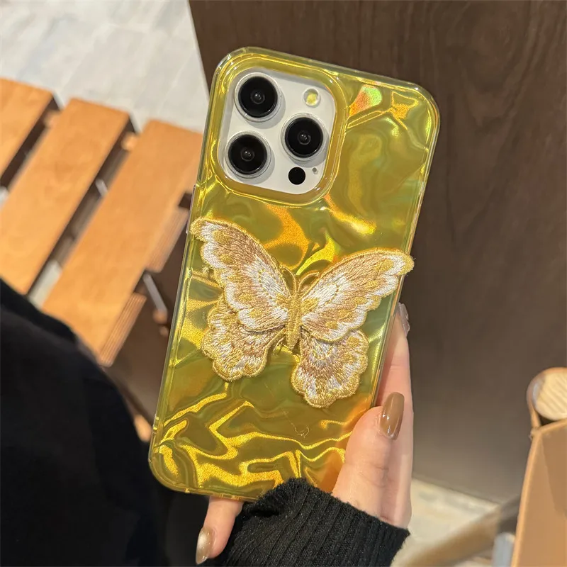 Ins Sparkling Gold Butterfly Luxury Laser Shockproof Bumper Girl Back ...