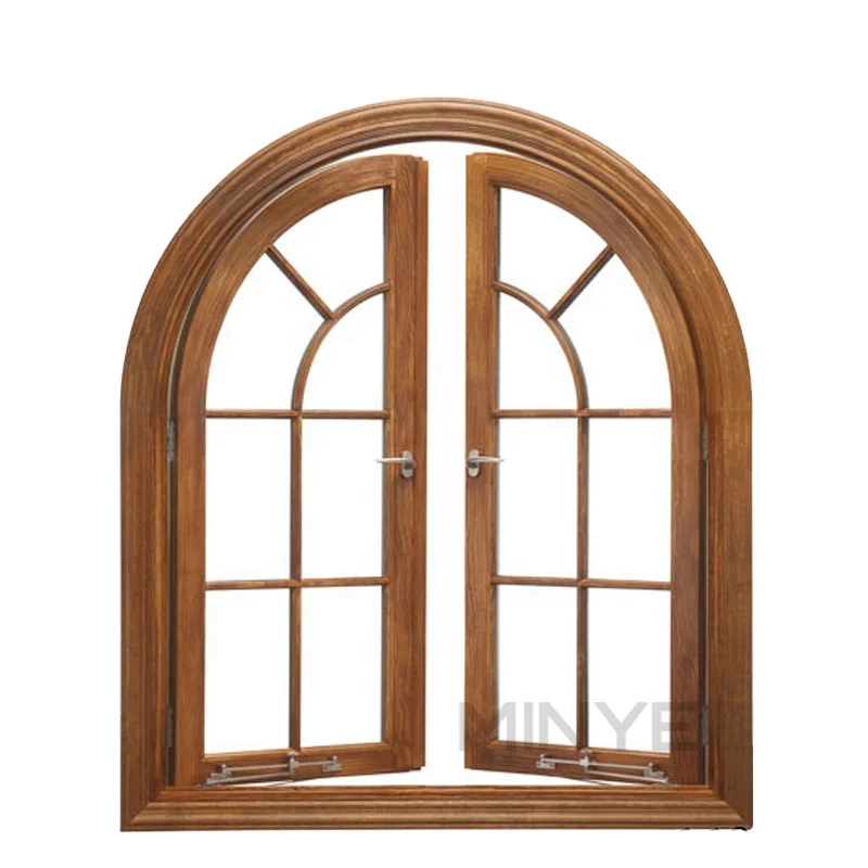 Aluminum Arched Casement Window With Wood Grain Design Half Folding ...